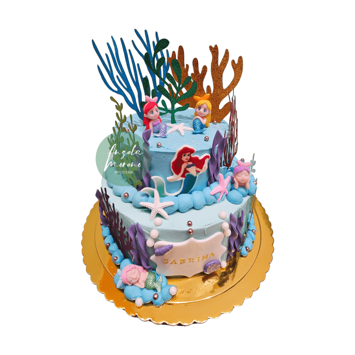 Pastel Dos Pisos Sirenita Y Decoración De Mar