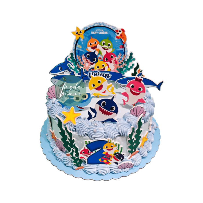 Pastel De Baby Shark Con Topper Grande