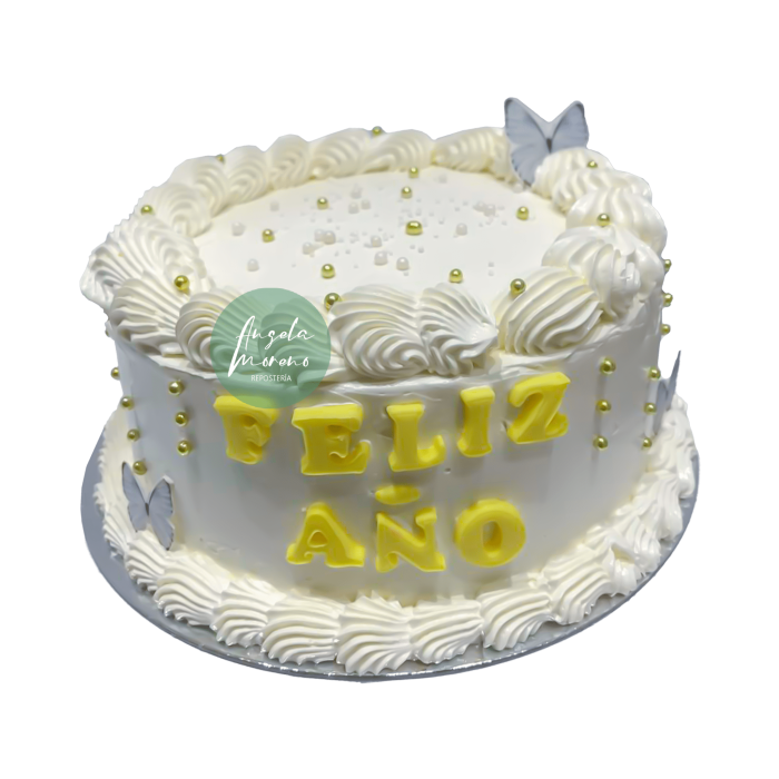 Pastel Feliz Año, Blanca Con Mariposas