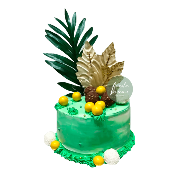 Pastel Verde Con Hojas No Comestibles